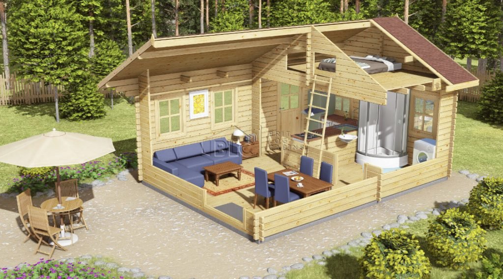 Summer House NOTTINGHAM 4.5m X 6m. 44mm - Brit Log Cabins